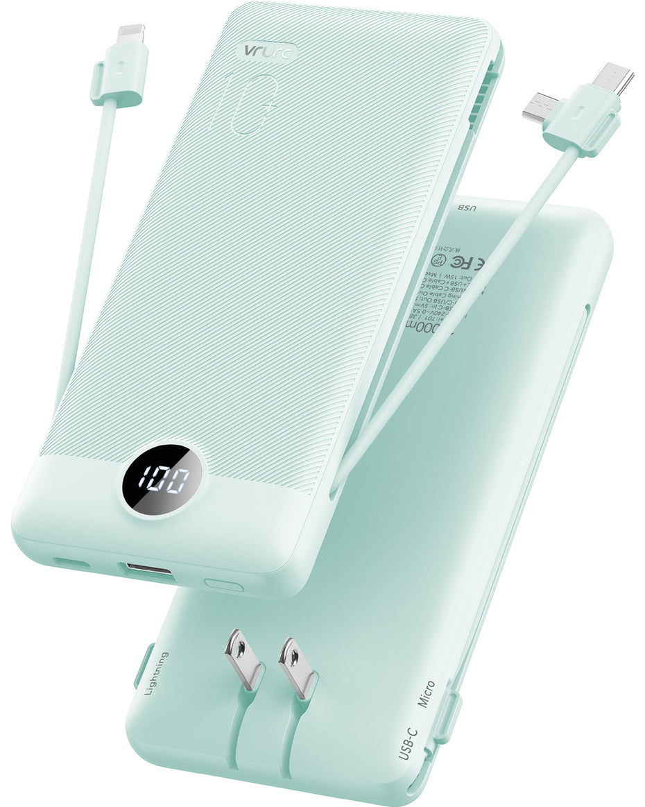 10000mAh VRURC Portable Chargers | Compact Fast Charging Power Banks